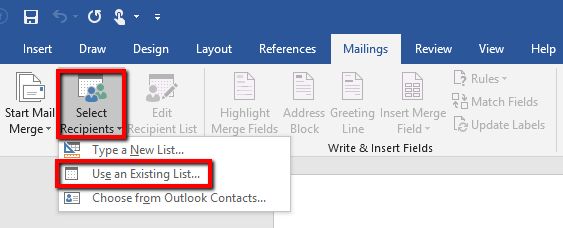How To Do A Mail Merge In Word Using An Excel Spreadsheet Concord University Help Desk